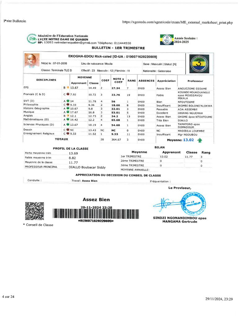 Bulletin 1er Trim Tle d | PDF