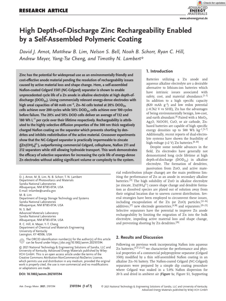 High Depth-Of-Discharge Zinc Rechargeability Enabl | PDF | Scanning ...