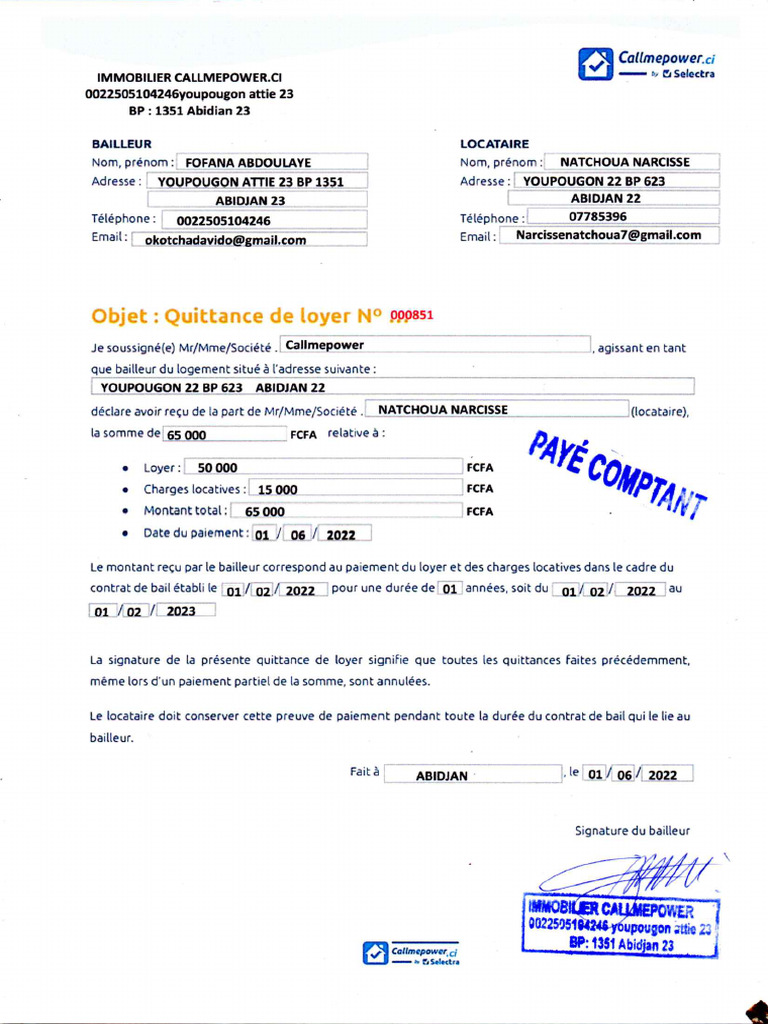 Quittance Loyer 1 | PDF