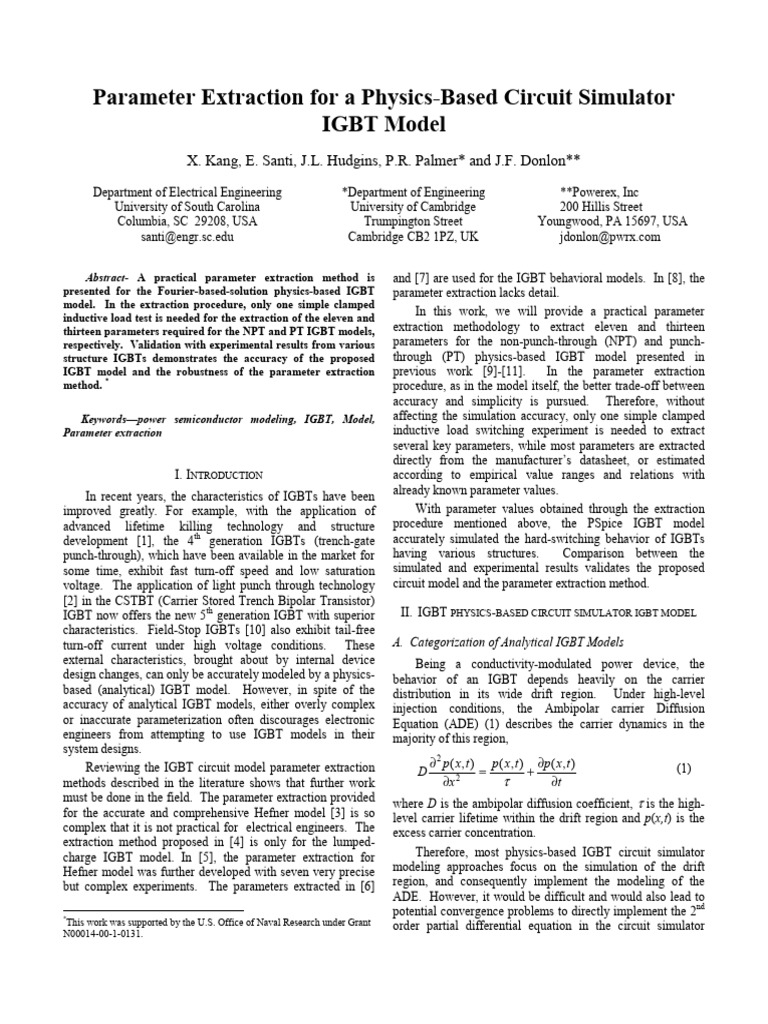 1.0 Parameter Extraction For A Physics-Based Circuit Simulator IGBT Model | PDF | Mosfet ...