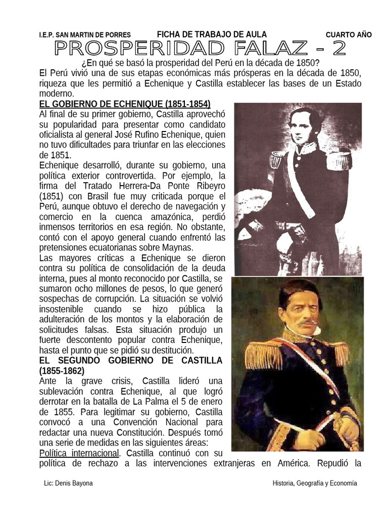 Prosperidad del Perú en 1850: Echenique y Castilla | PDF