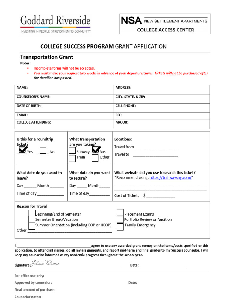 College Transportation Grant Application | PDF