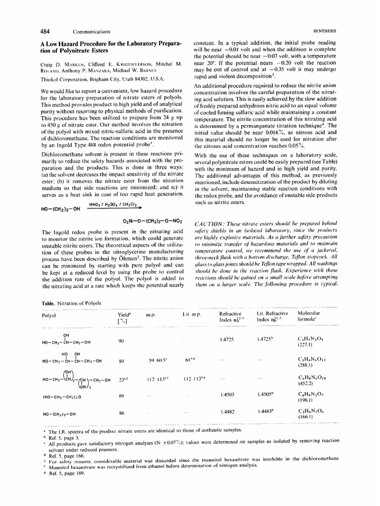 A Low Hazard Laboratory Procedure For The Preparation of Polynitrate ...