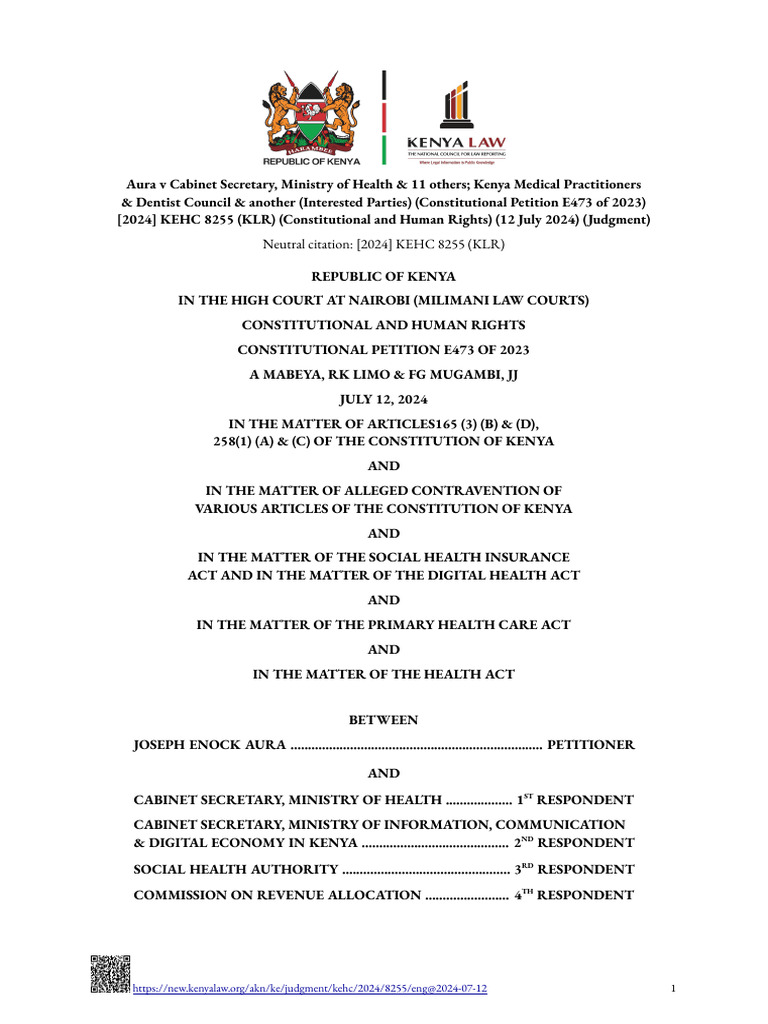 Neutral Citation: (2024) KEHC 8255 (KLR) | PDF | Constitution | Bill (Law)