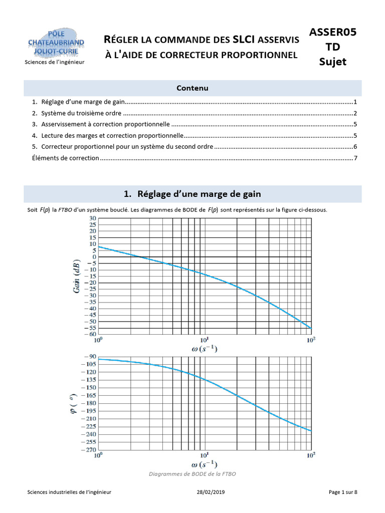 Réglage SLCI avec Correcteur Proportionnel | PDF | Régulation | Théorie ...