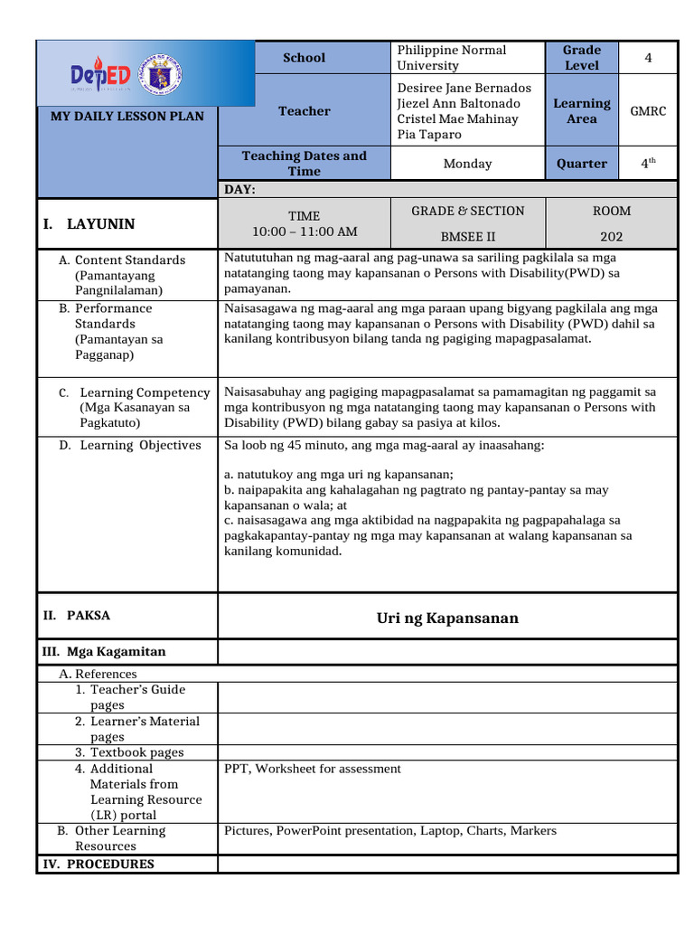 GMRC Lesson Plan 1 | PDF