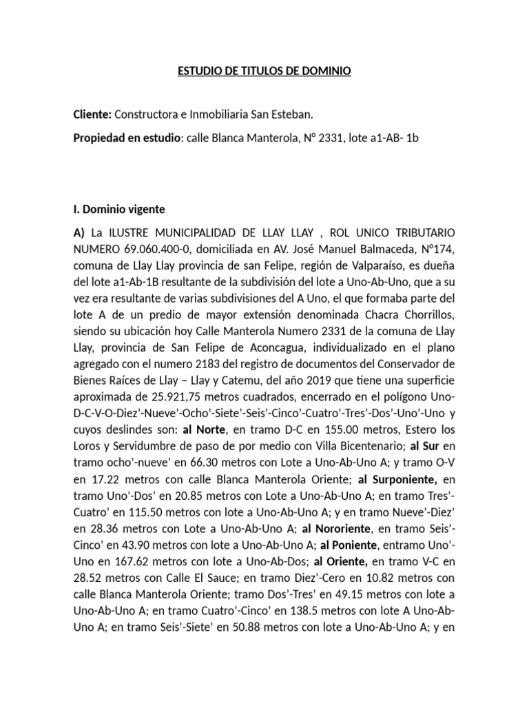 Estudio de Titulos de Dominio Cumbres | PDF | Ley de bienes inmuebles | Derecho Civil (Common Law)
