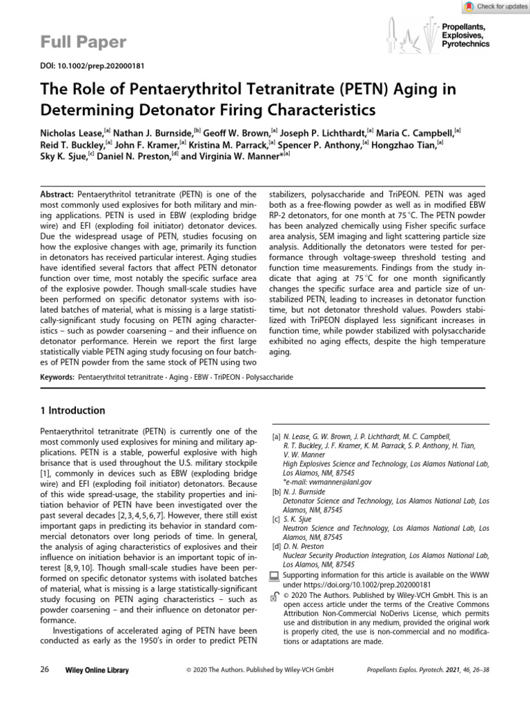 The Role of PETN Aging in Determining Detonator Firing Characteristics | PDF | Scanning Electron ...