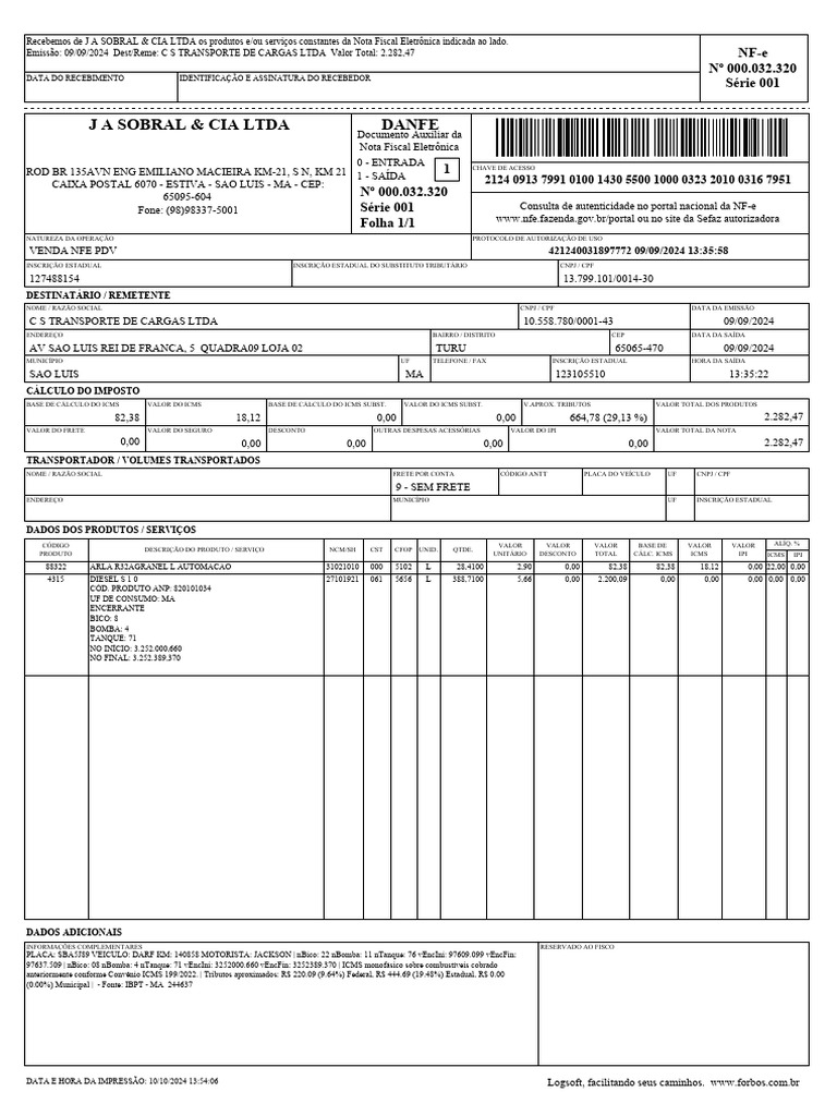 DANFe 09-09 | PDF | Recibo | Brasil