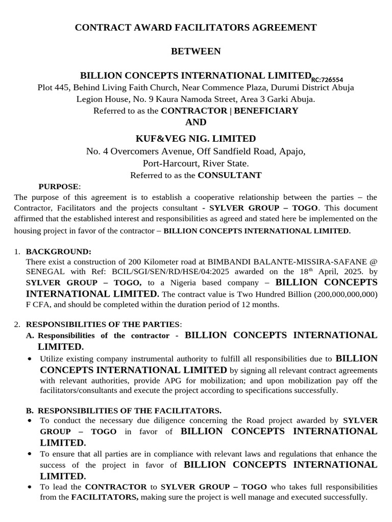 Contract Award Facilitators Agreement Road | PDF | Civil Law (Legal ...