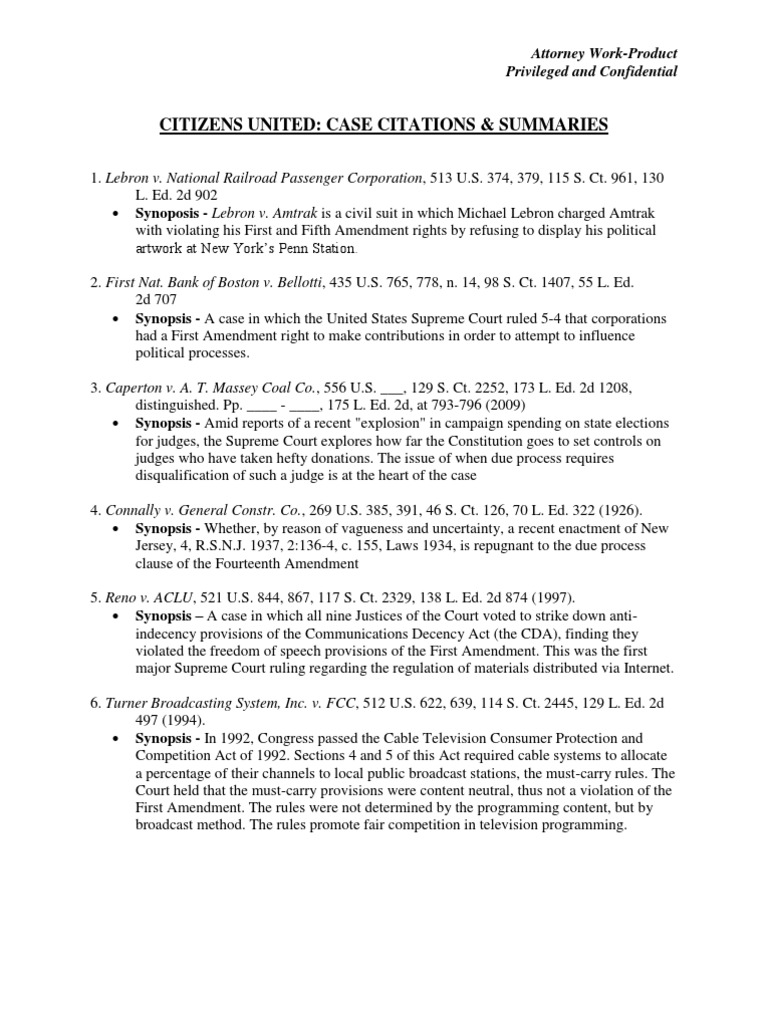 Citizens United Case Summaries | PDF | First Amendment To The United ...