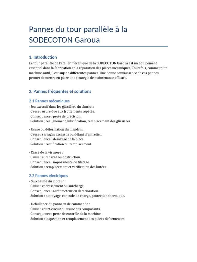 Réduire l'usure des machines à SODECOTON | PDF