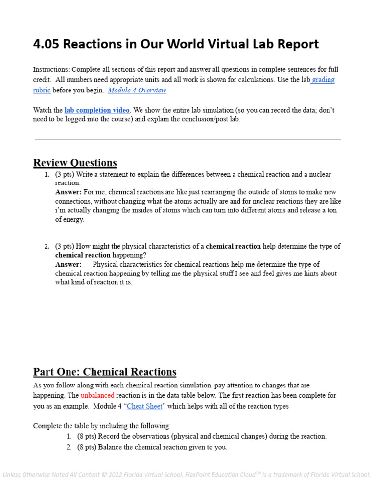 4.05 Reactions in Our World Lab Report | PDF | Chemical Reactions ...