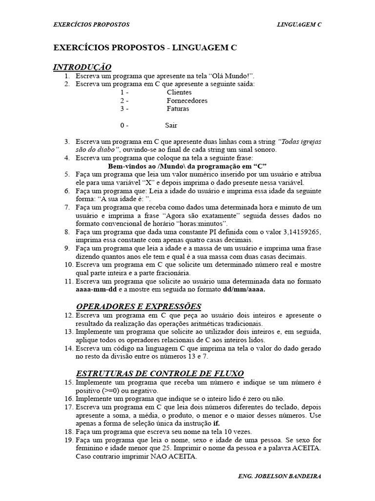 Exercícios Propostos Completos - Linguagem C | PDF | Triângulo | Números