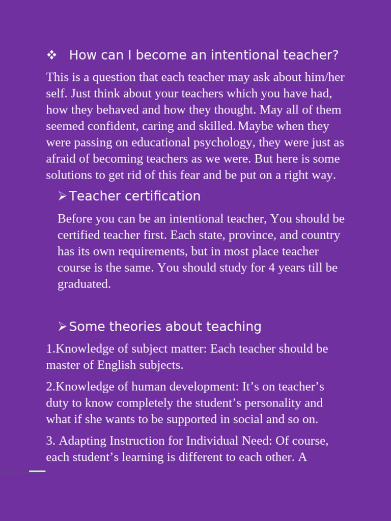 How Can I Become An Intentional Teacher | PDF