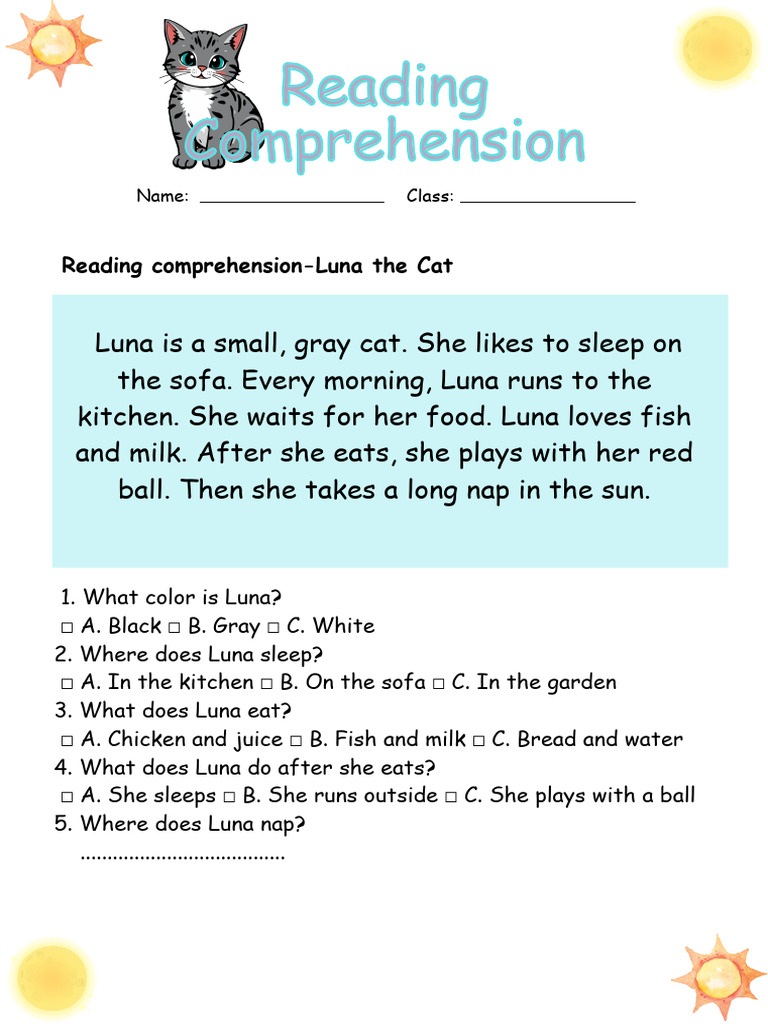 Luna the Cat: Reading Comprehension | PDF