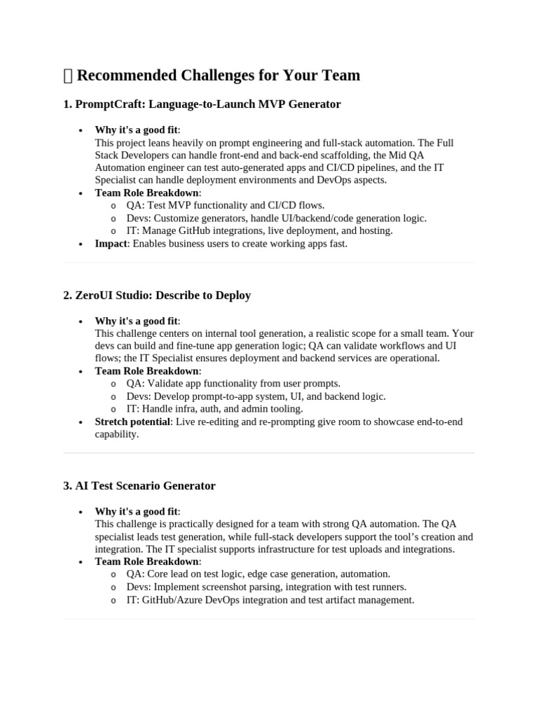 Recommended Challenges For Your Team | PDF | Software Engineering ...