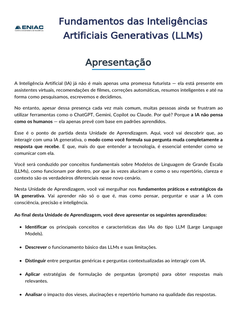 Aula 01 - Fundamentos Das Inteligências Artificiais Generativas (LLMS) | PDF | Inteligência ...