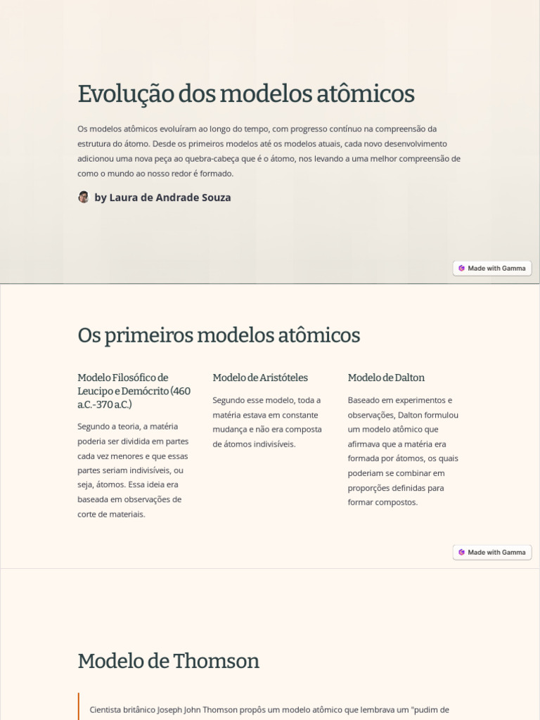 Evolucao Dos Modelos Atomicos | PDF | Matéria | Átomos