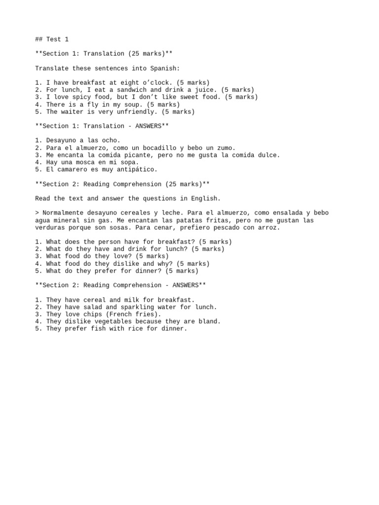 Spanish Test 1 | PDF