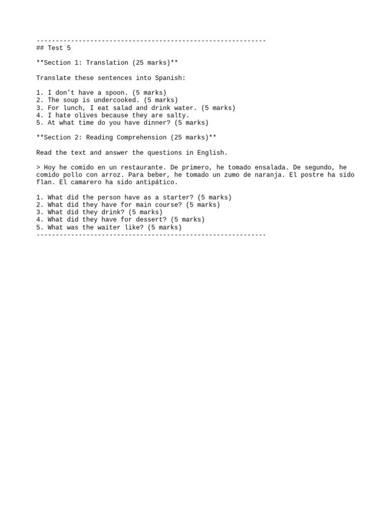 Spanish Translation Test Instructions | PDF