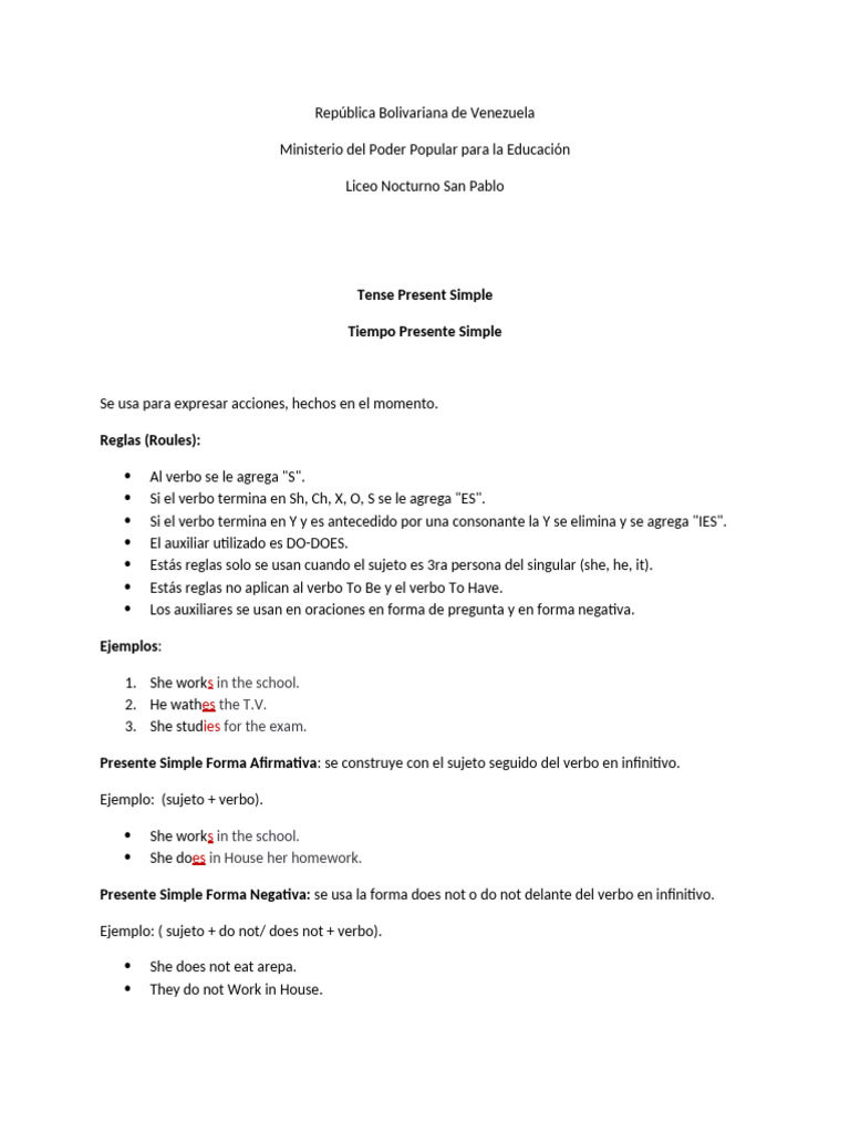 Guia de Presente Simple1 | PDF | Verbo | Semántica