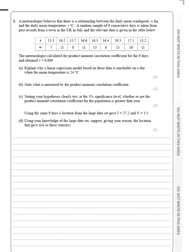 GCE Edexcel Mathematics Pastpapers - PMCC Product Moment Correlation ...
