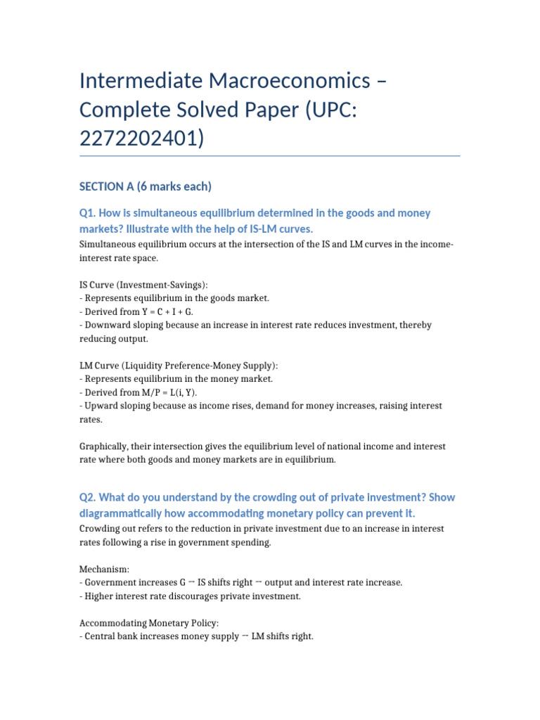 Combined Solved Intermediate Macroeconomics Paper | PDF | Inflation ...