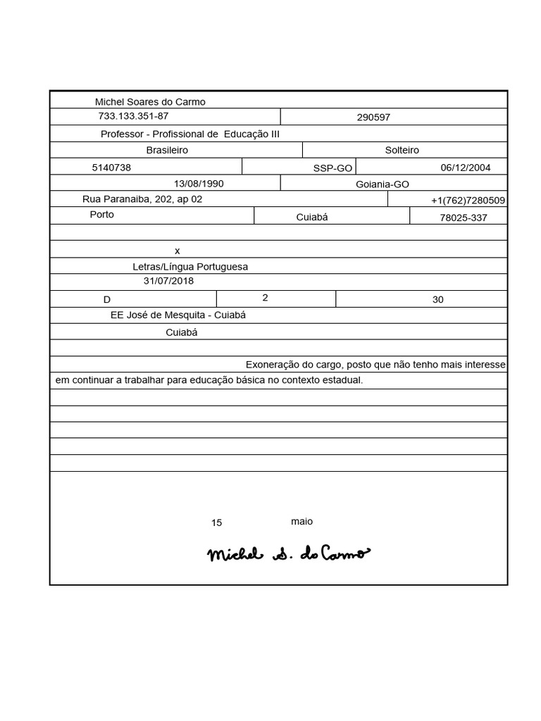 REQUERIMENTO - PADRAO-preenchido e Assinado | PDF