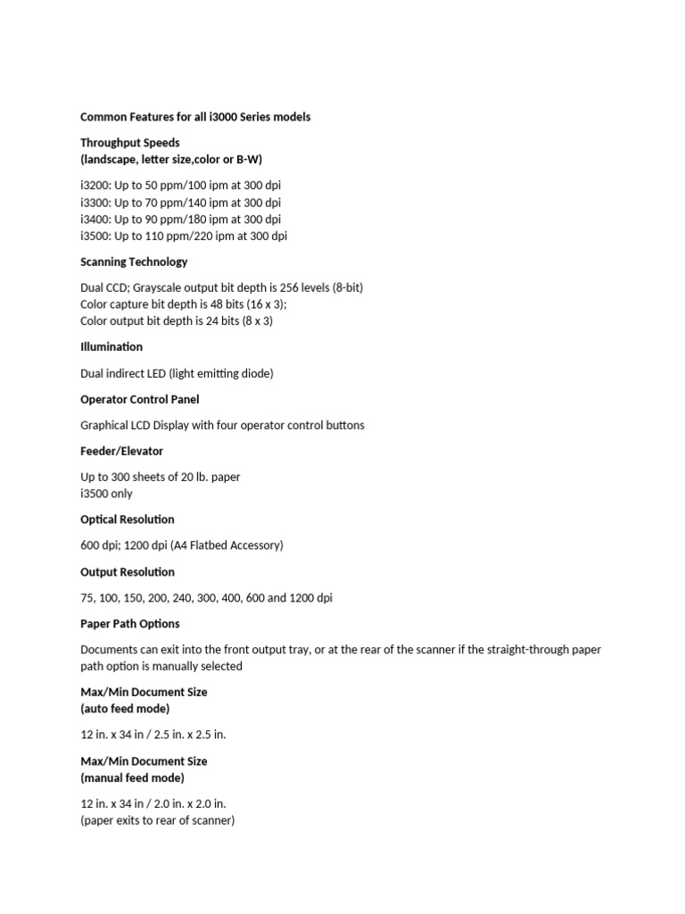 Common Features For All I3000 Series Models | PDF | Image Scanner ...