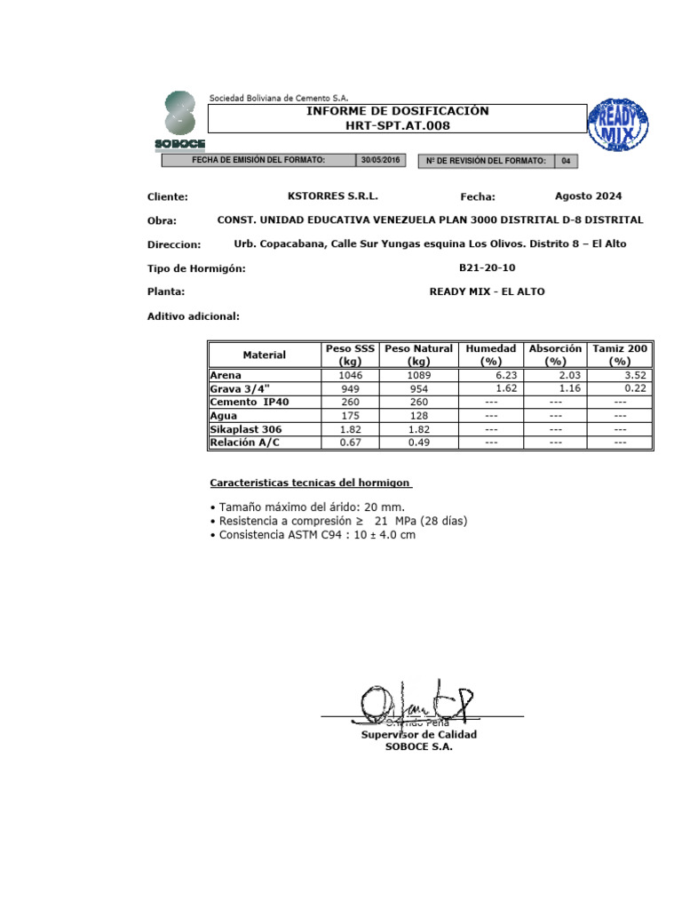 Hormigon - H21 - B21-20-10 Agosto-24 | PDF