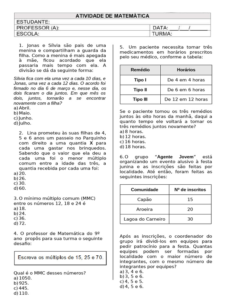 Atividade 30 - MMC e MDC | PDF