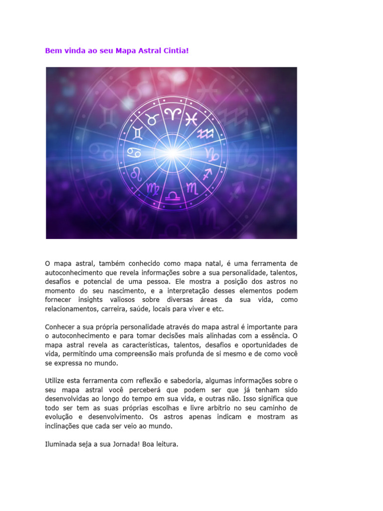 Mapa Astral de Cintia: Autoconhecimento e Potencial | PDF | Horóscopo ...