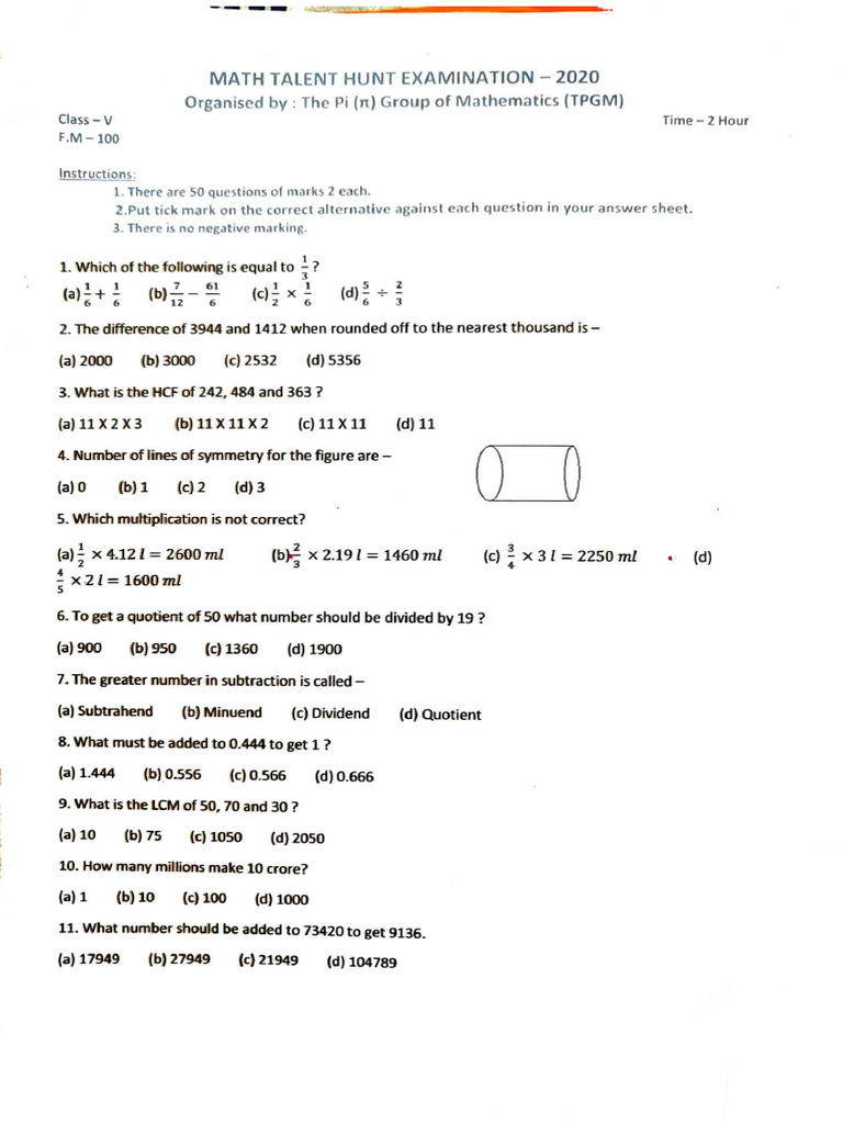 Math Class-V (Five) | PDF