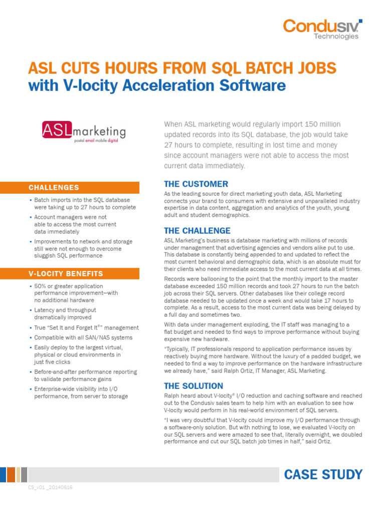 ASL Cuts Hours From SQL Batch Jobs With V-locity I O Reduction Software ...
