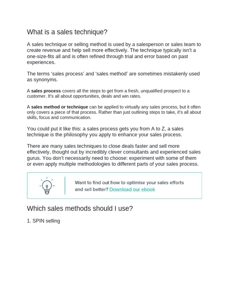 Effective Sales Techniques Explained | PDF | Sales | Communication