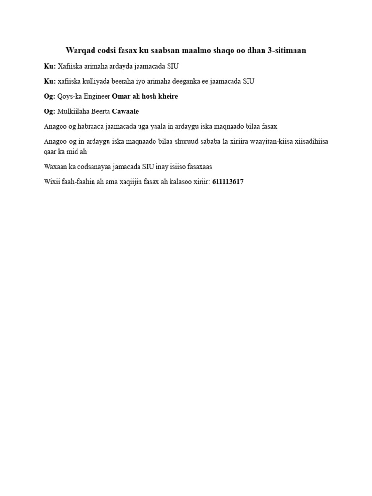 Codsi Fasax | PDF