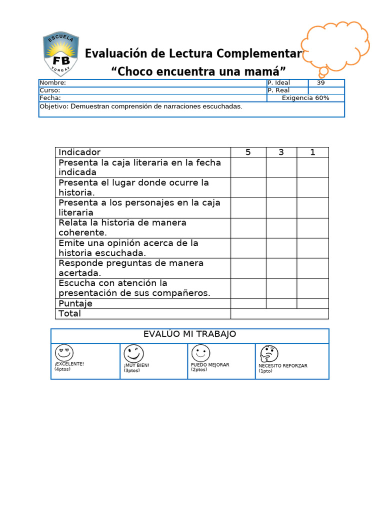 Evaluación Choco Encuentra Una Mamá | PDF
