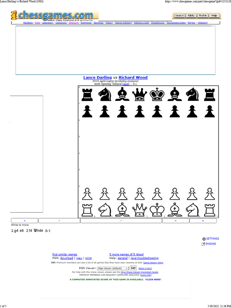 Lance Darling Vs Richard Wood (1983) | PDF | Chess Theory | Traditional ...