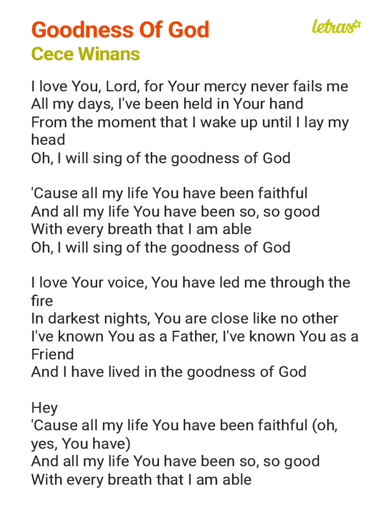 Goodness of God Lyrics by CeCe Winans | PDF