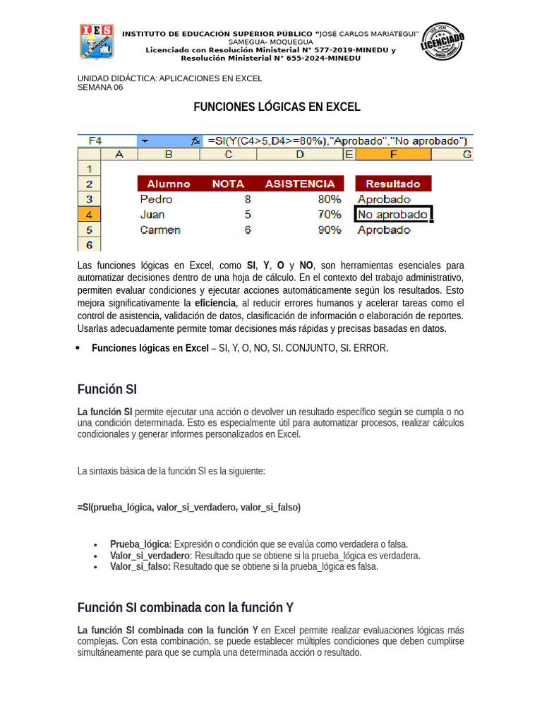 Sem6 Funciones Logicas | PDF | Microsoft Excel | Informática