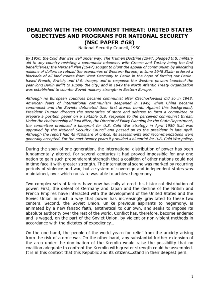 U.S. Cold War Strategy: NSC Paper 68 | PDF | Cold War | Communism