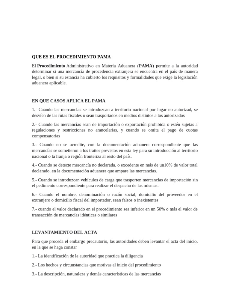 Procedimiento PAMA en Aduanas: Guía Completa | PDF | Jurisdicción | Fiscal
