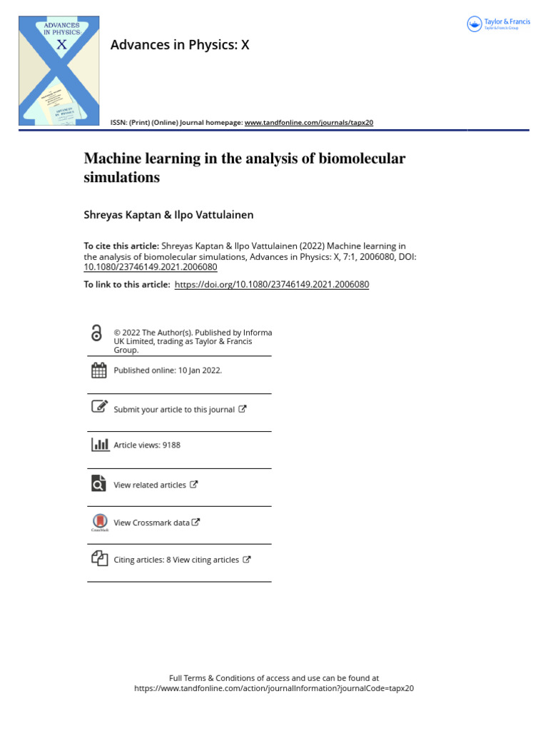 Machine Learning in The Analysis of Biomolecular Simulations | PDF | Principal Component ...