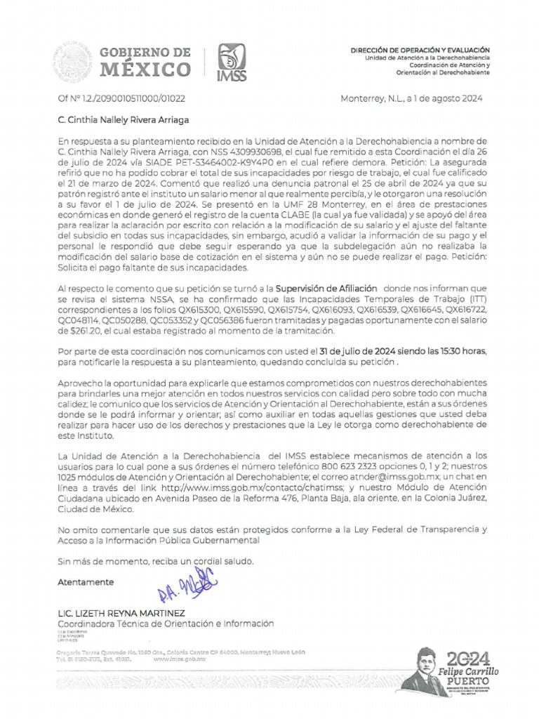 Oficio Respuesta Interesada | PDF