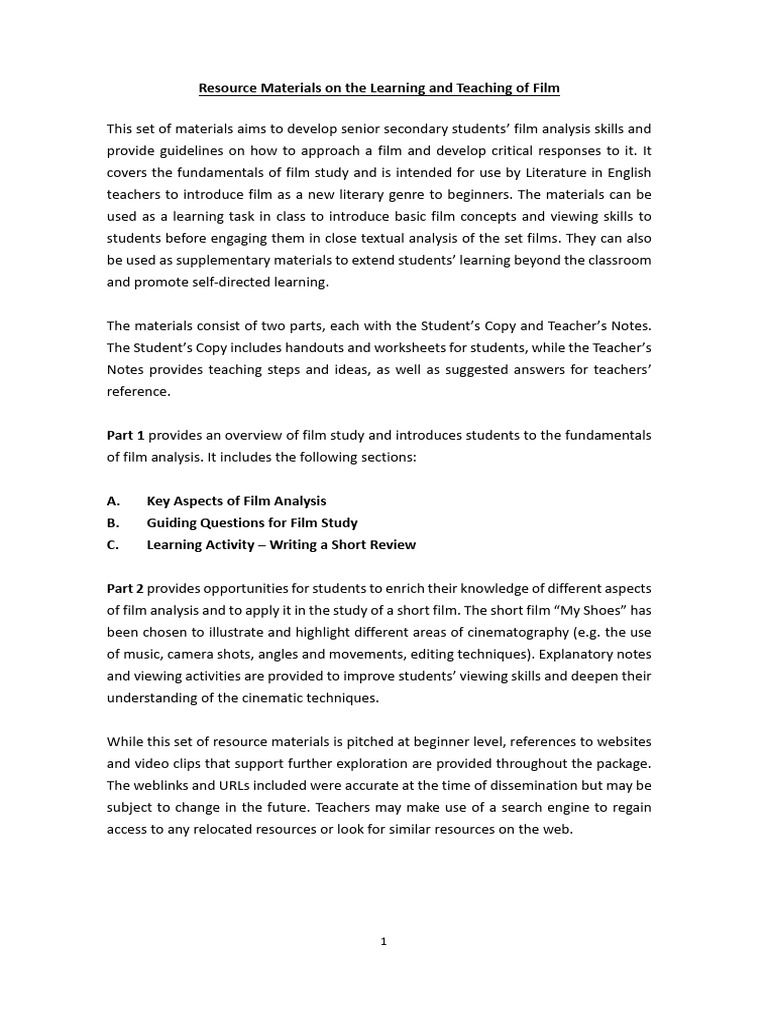Resource Materials On Learning and Teaching of Film | PDF | Narrative ...