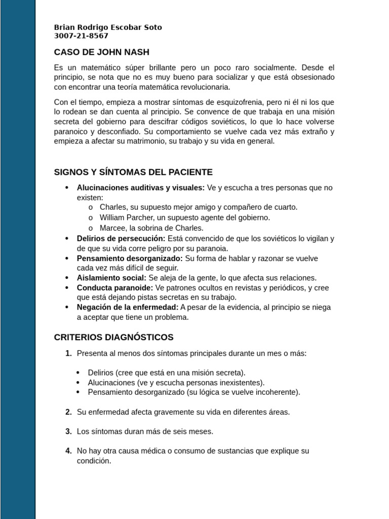 Caso de John Nash | PDF | Alucinación | Enfermedades y trastornos humanos