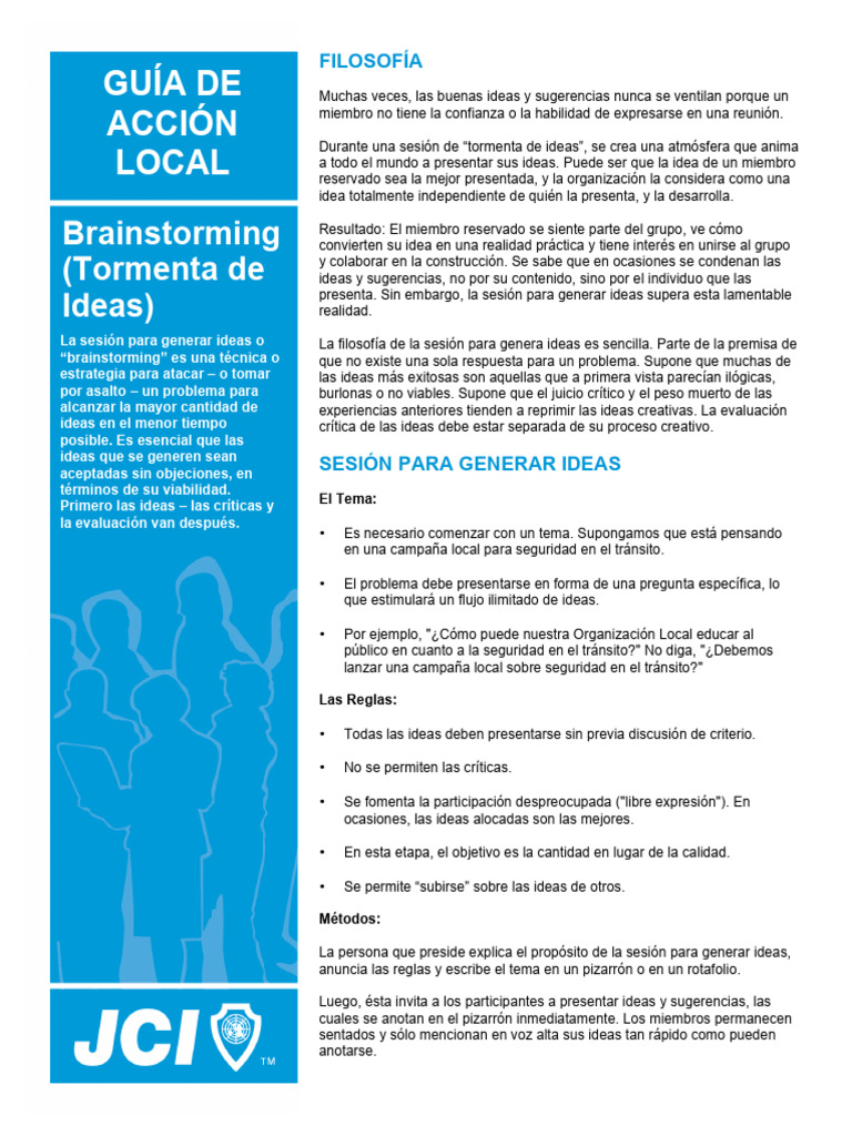 JCI Local Action Guide - Brainstorming ESP-2013-04 | PDF | Lluvia de ideas