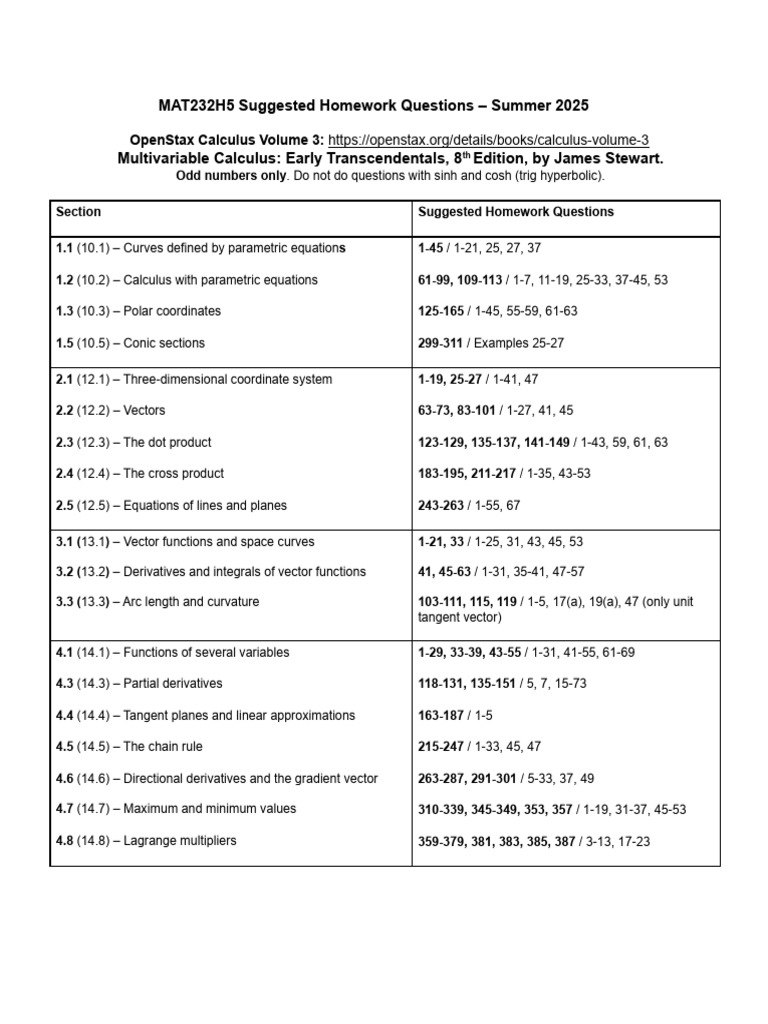 MAT232H5 - Suggested - Homework | PDF | Integral | Derivative