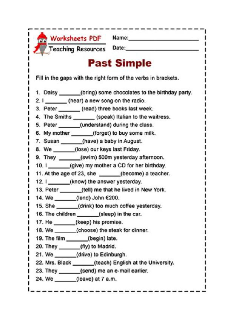 Irregular Verbs Exercises Pdf